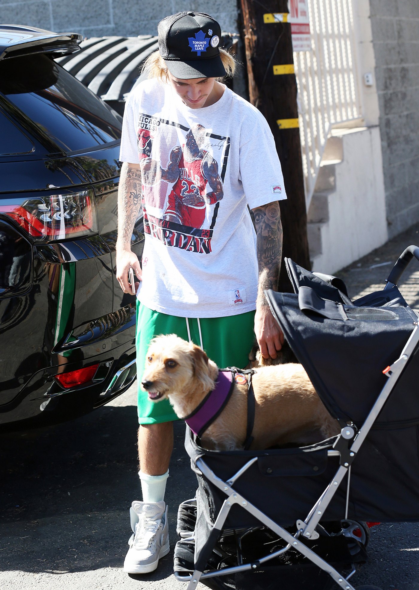Justin Bieber Poses With Two Adorable Dogs in a Baby Stroller | Us Weekly