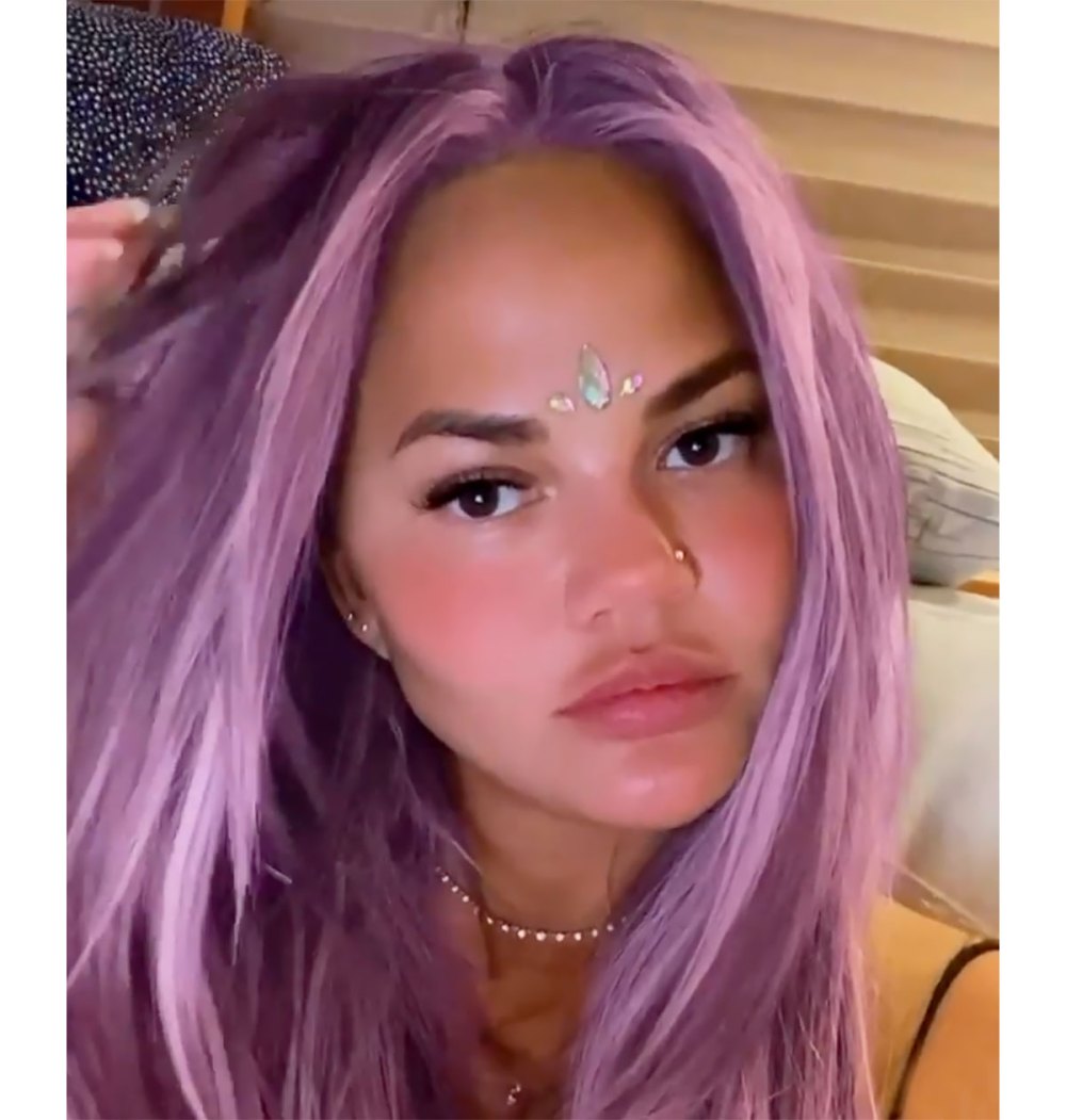 Chrissy Teigen Wears Sticker Face Gems, Jewels, Glitter: Pics | Us Weekly