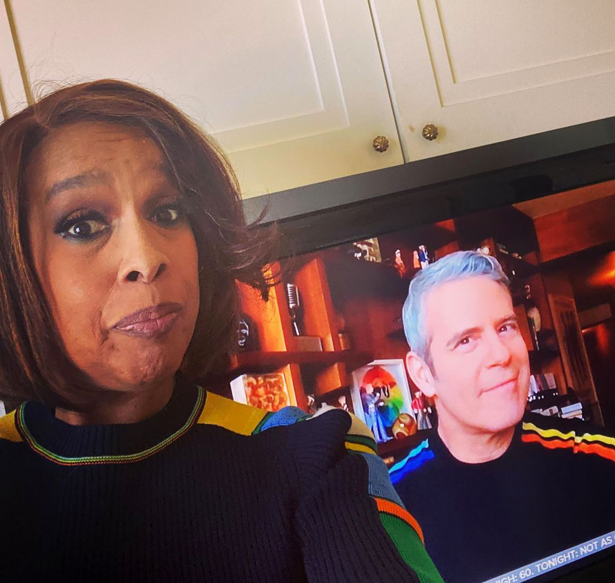 Andy Cohen, Gayle King Twin in Matching Sweaters | Us Weekly