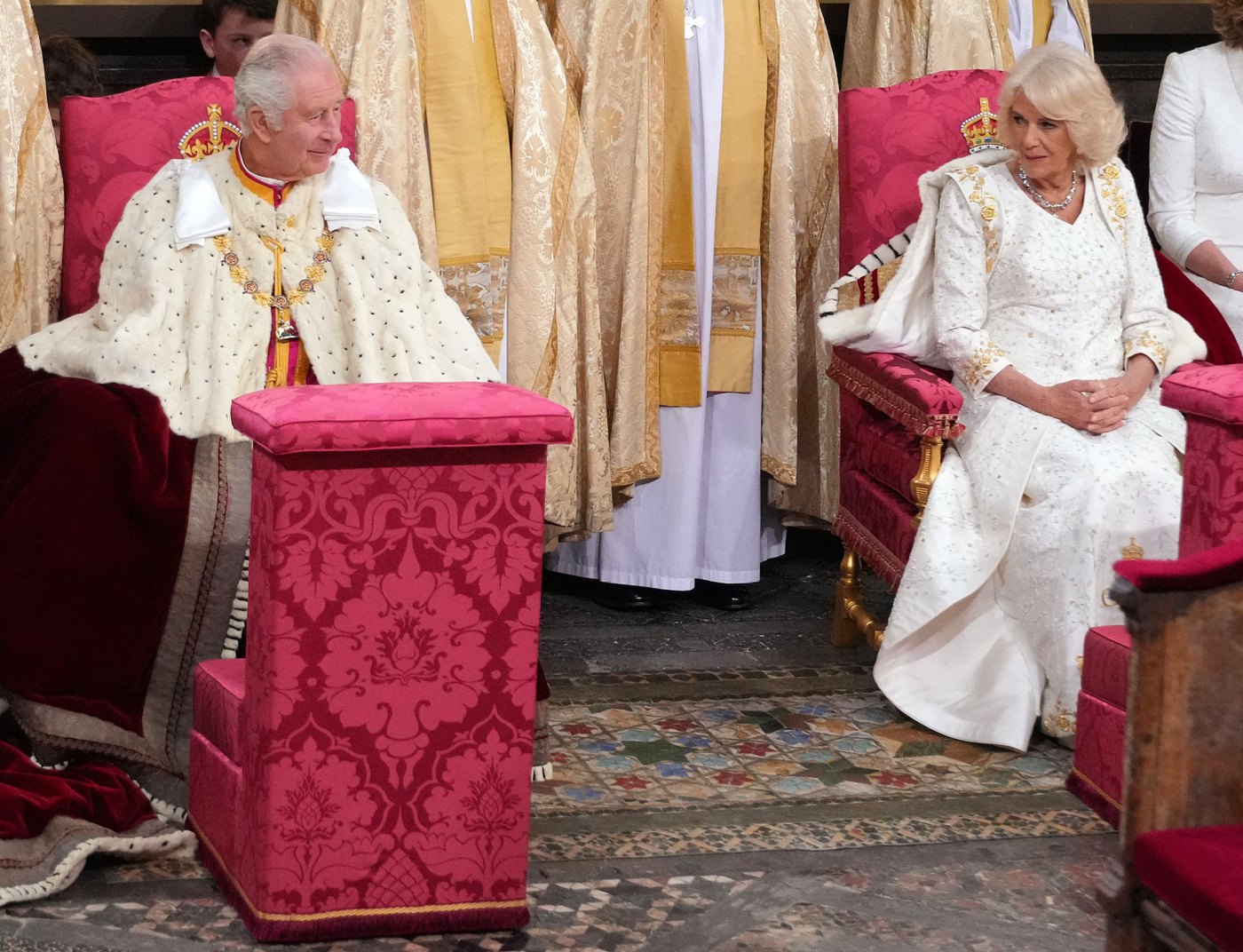 Queen Camilla Adjusts Crown, Is Blessed and Anointed in Coronation | Us ...