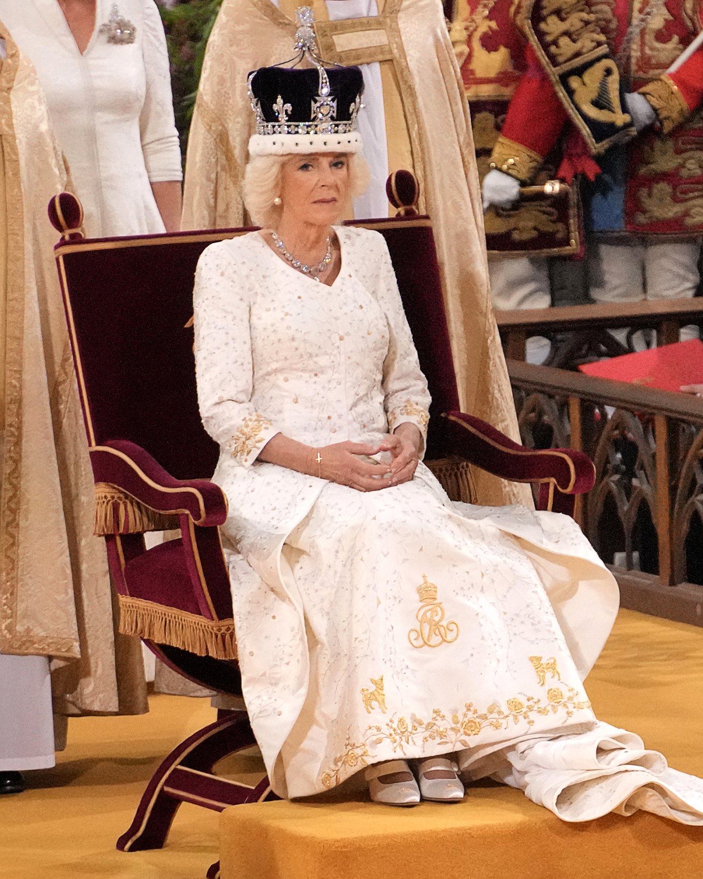 Queen Camilla's Coronation Gown Honors Her, King Charles' Dogs | Us Weekly