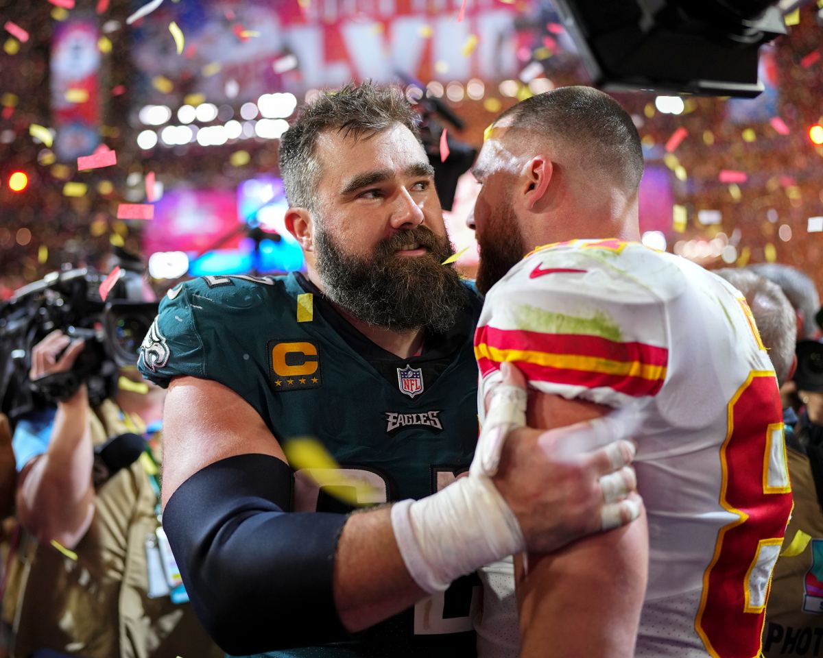 Jason Kelce Says Kylie and Kids Can 'Sometimes' Root for Travis' Team ...