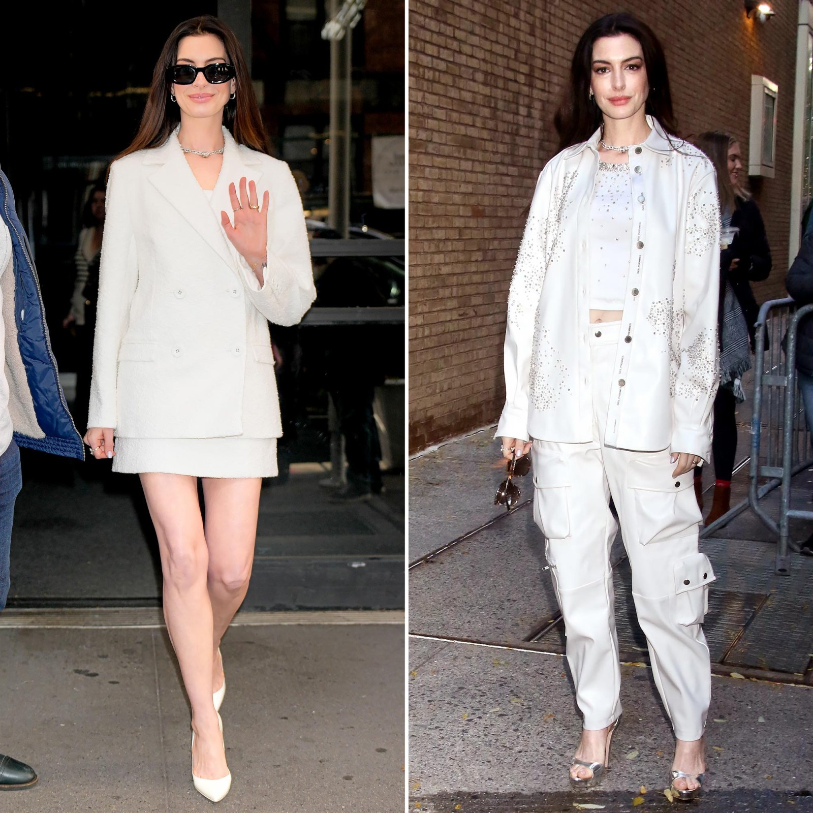Anne Hathaway Wows in 2 Different Winter White Outfits in NYC | Us Weekly