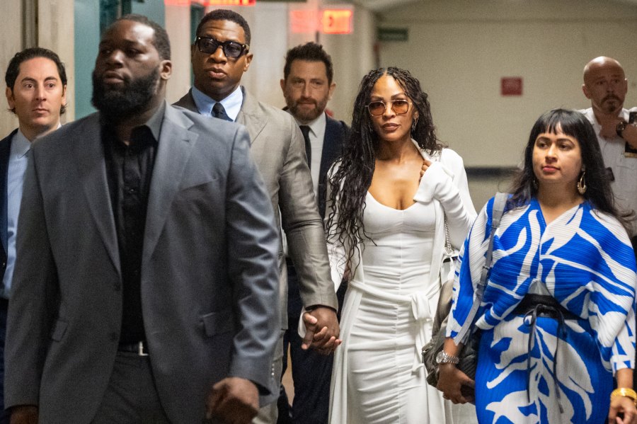 Jonathan Majors Arrives at Court With Meagan Good and a Bible | Us Weekly