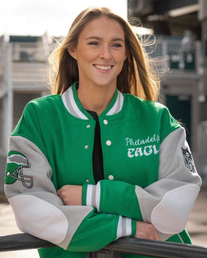 Kylie Kelce Poses in Replica of Princess Diana’s Eagles Jacket | Us Weekly