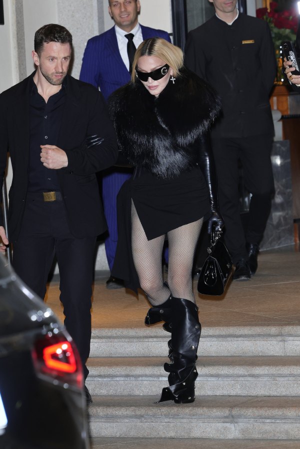Madonna Dons All-Black Ensemble in Milan After ‘Celebration Tour’ Show ...