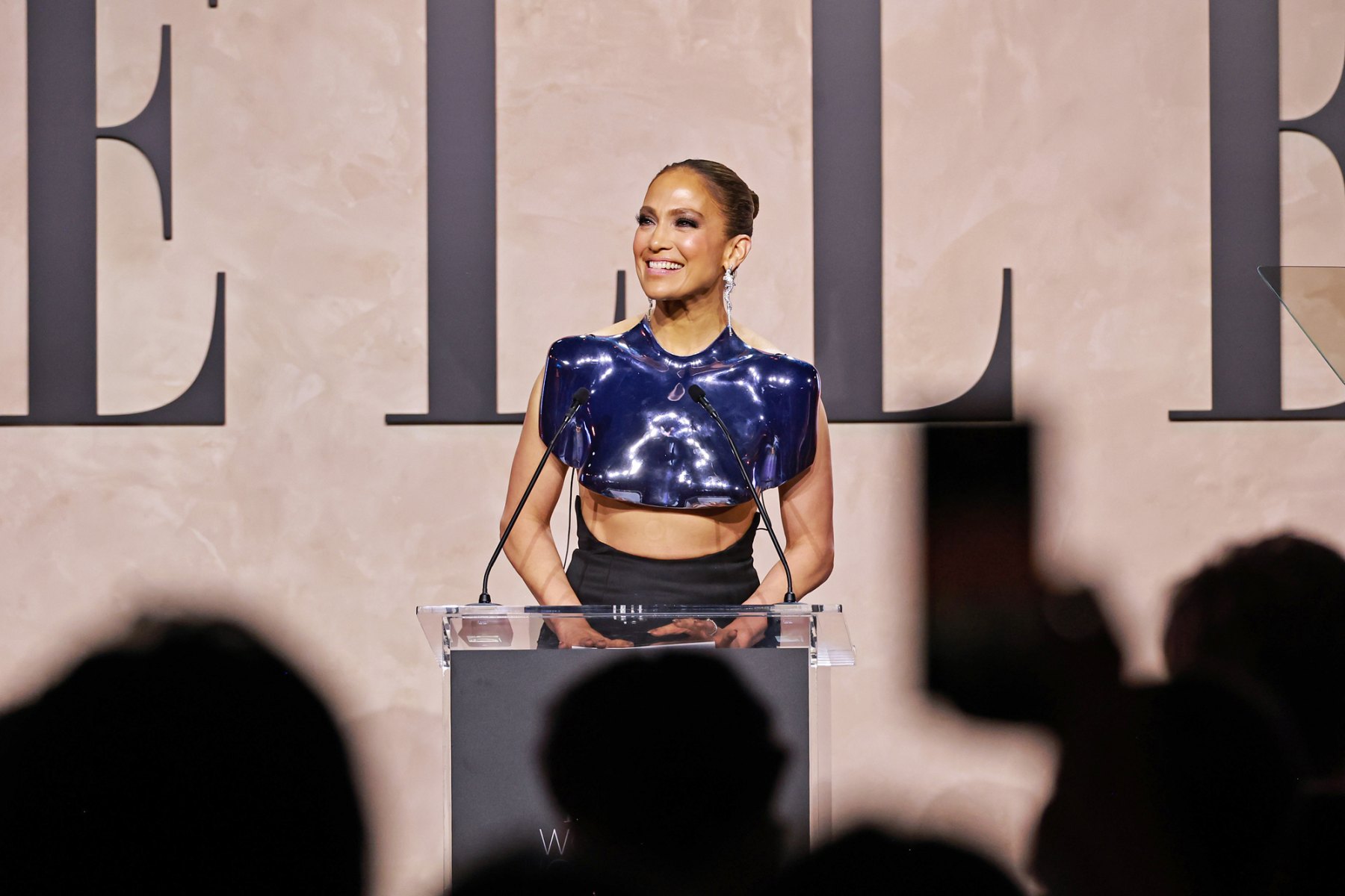 Jennifer Lopez Wears Unique Cropped Breastplate at Elle Awards | Us Weekly