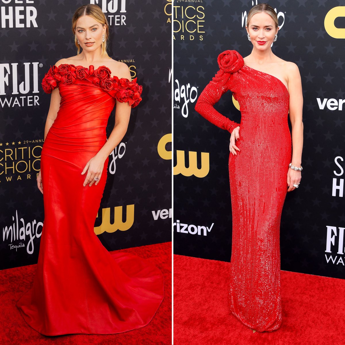 Margot Robbie, Emily Blunt Twin in Red at 2024 Critics Choice Awards ...