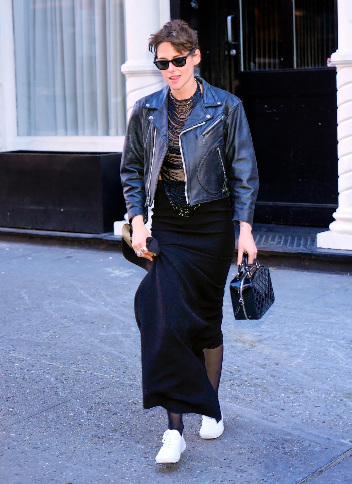 Kristen Stewart Wears Black Cutout Halter Top and Maxi Skirt in NYC ...