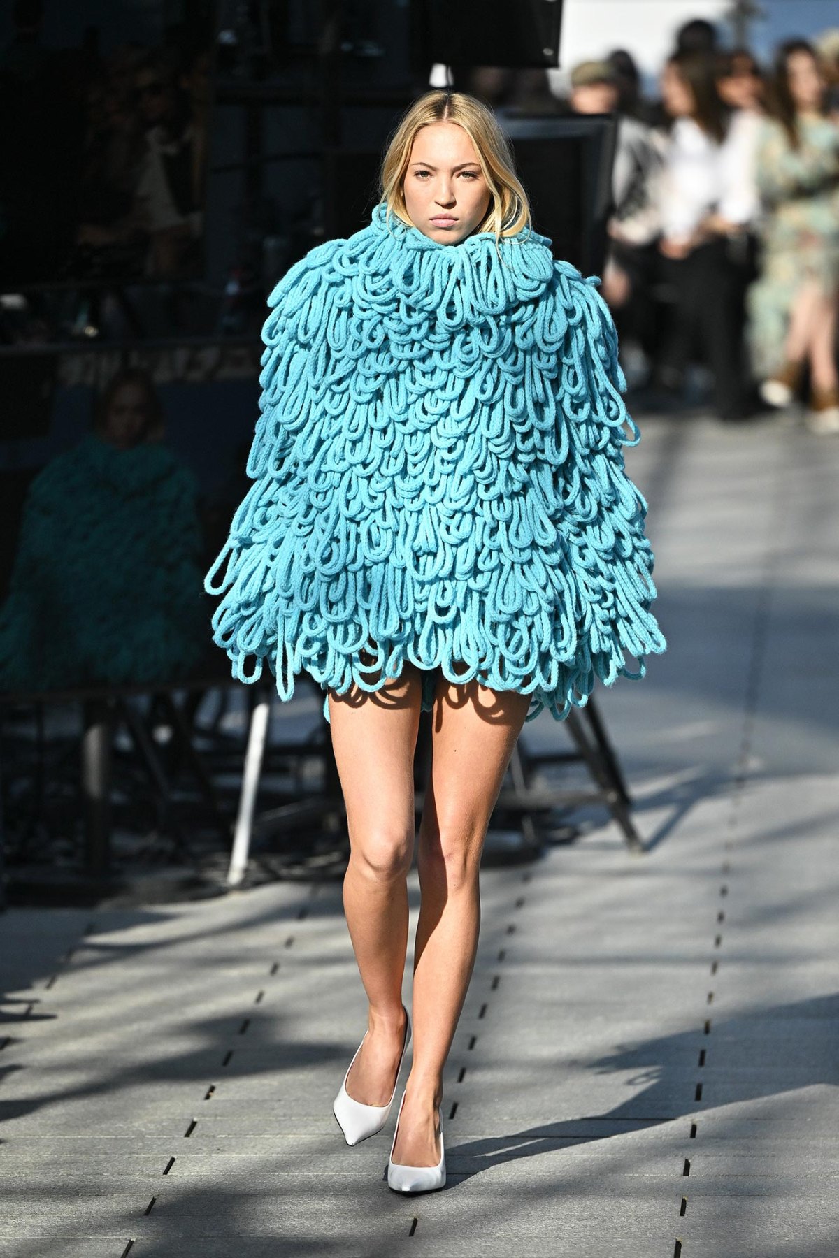Lila Moss Dons Blue Mop-Like Dress at Paris Fashion Week | Us Weekly