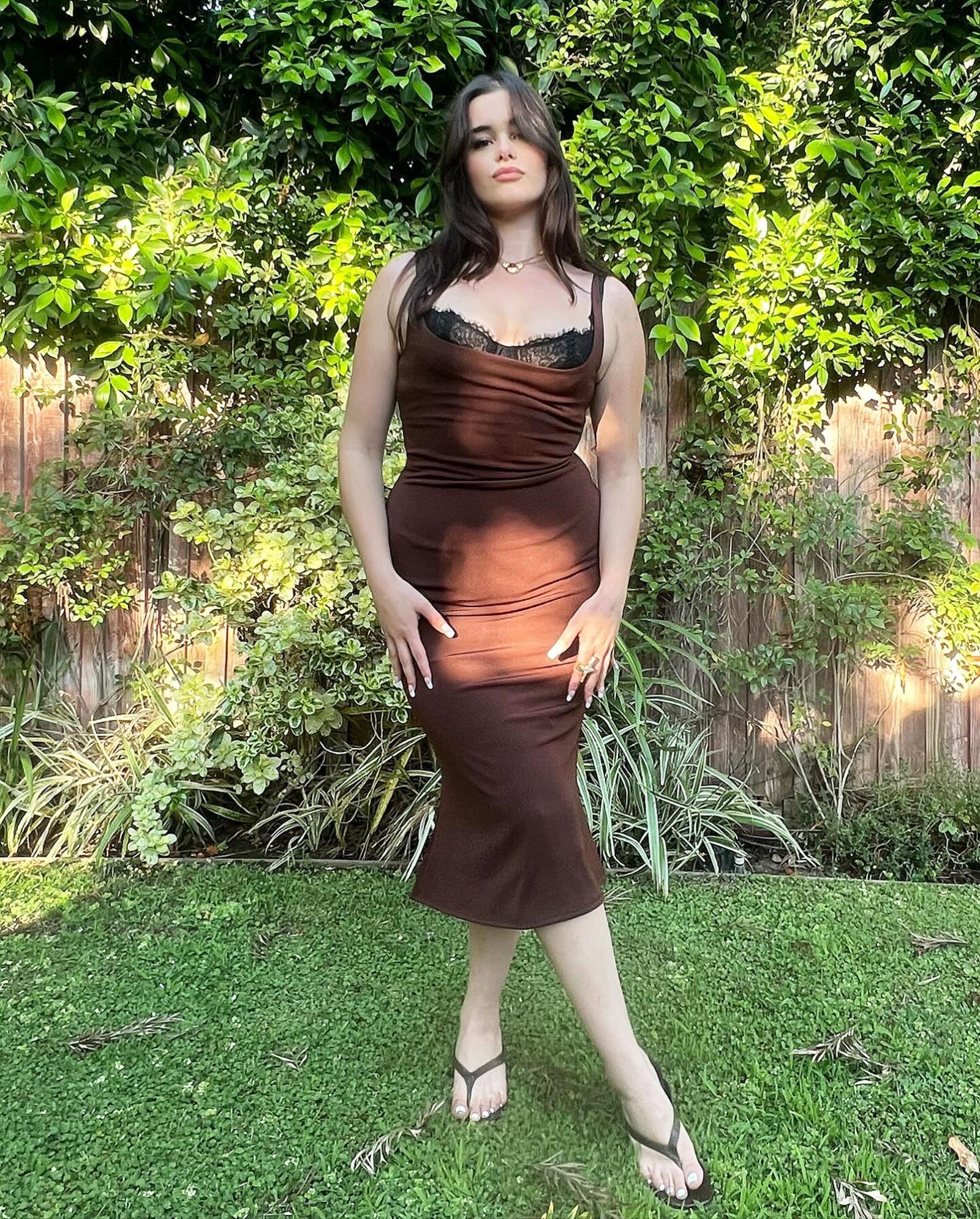 Barbie Ferreira Shows Off Her Figure in Fitted Brown Frock | Us Weekly