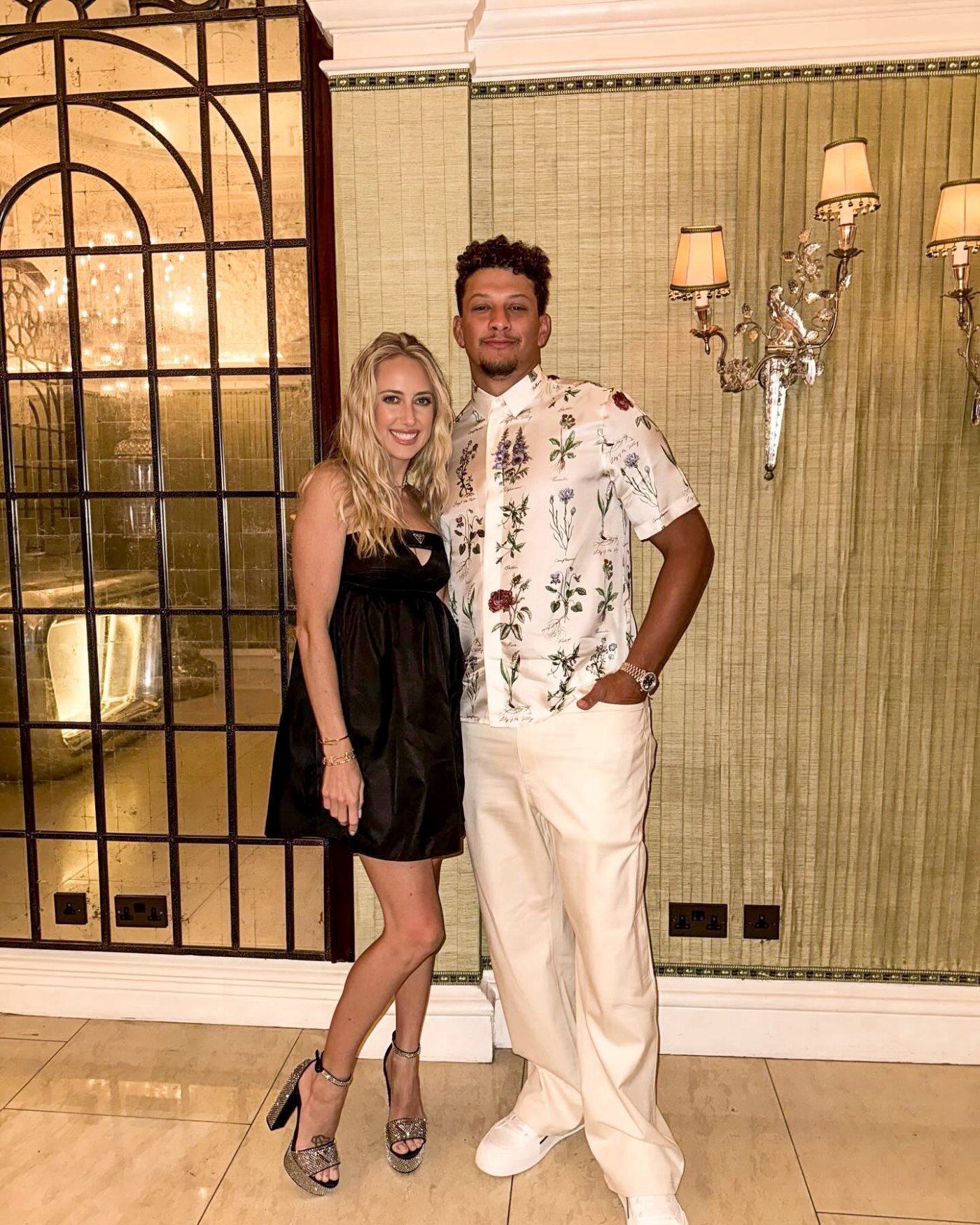 Pregnant Brittany Mahomes Wears Little Black Prada Dress in Europe | Us ...
