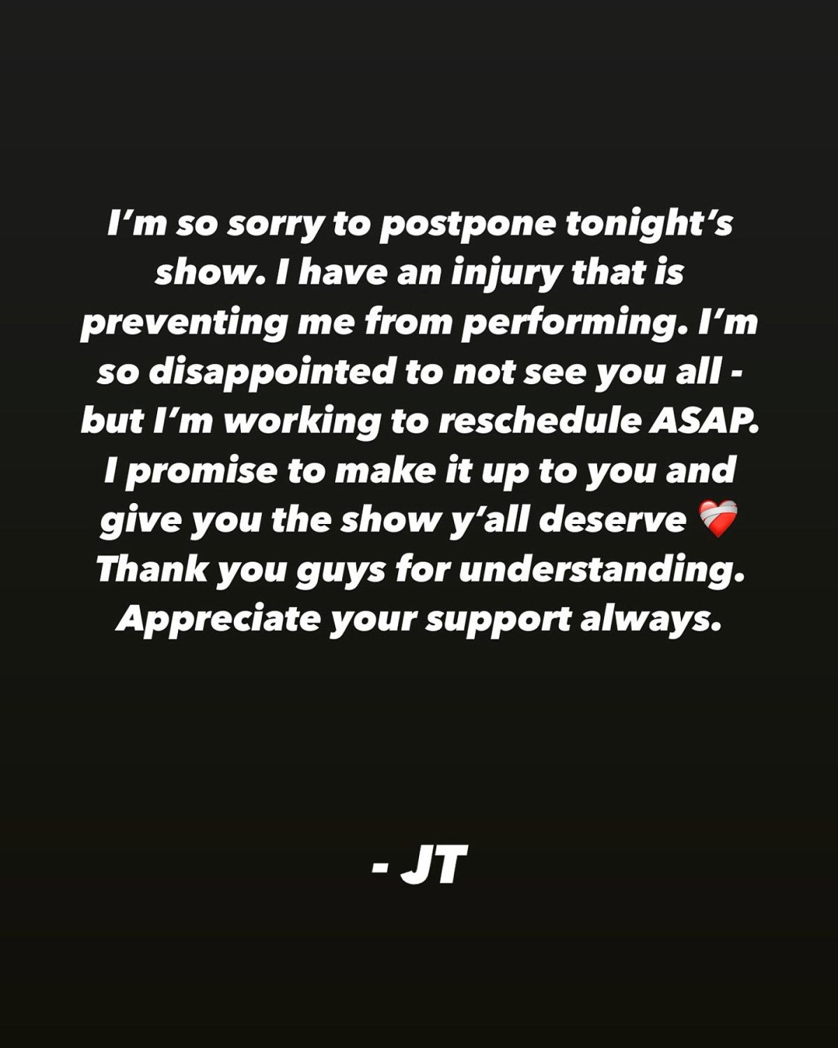 Justin Timberlake Postpones Concert Due to Injury, Apologizes to Fans ...