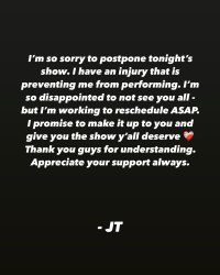 Justin Timberlake Postpones Concert Due to Injury, Apologizes to Fans ...