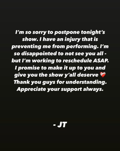 Justin Timberlake Postpones Concert Due to Injury, Apologizes to Fans ...