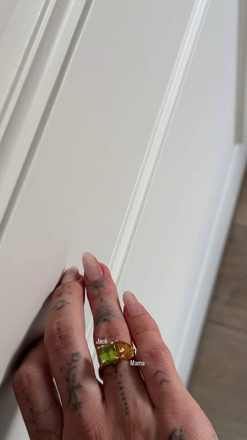 Hailey Bieber Shows Off Birthstone Ring for 'Jack' and 'Mama | Us Weekly
