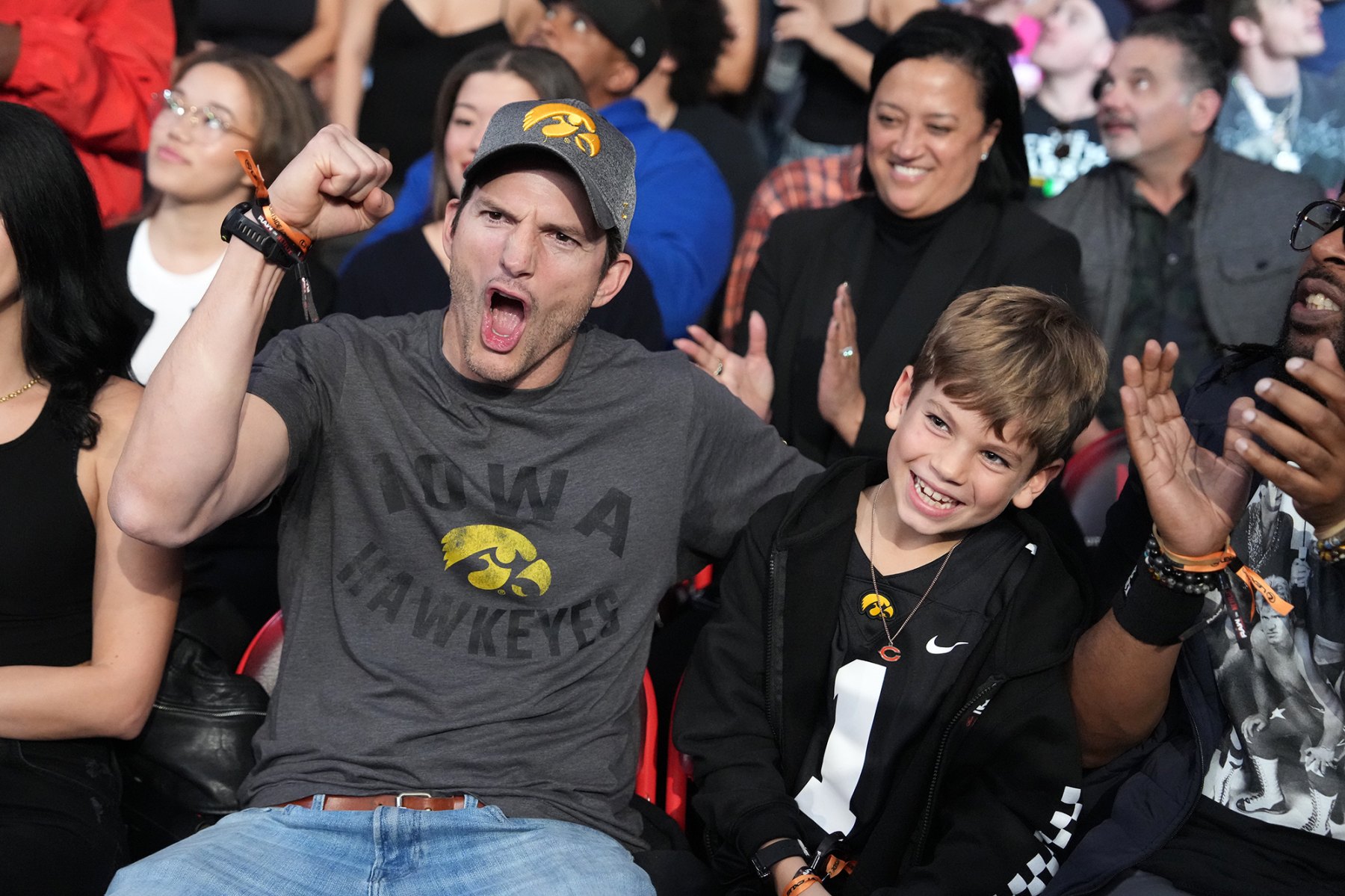 Ashton Kutcher and Son Dimitri, 8, Make Rare Appearance at WWE Event ...