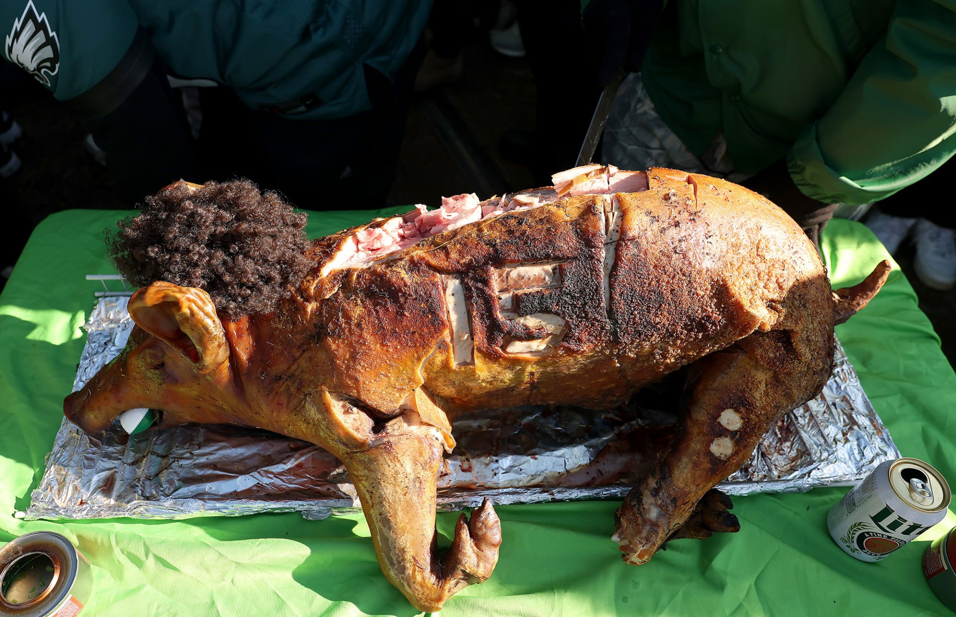 Eagles Fans Roast Pig Dressed as Patrick Mahomes at Super Bowl Parade ...