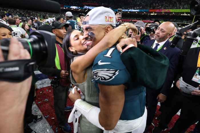 Jalen Hurts Kisses Fiancee Bry Burrows Following 2025 Super Bowl Win ...