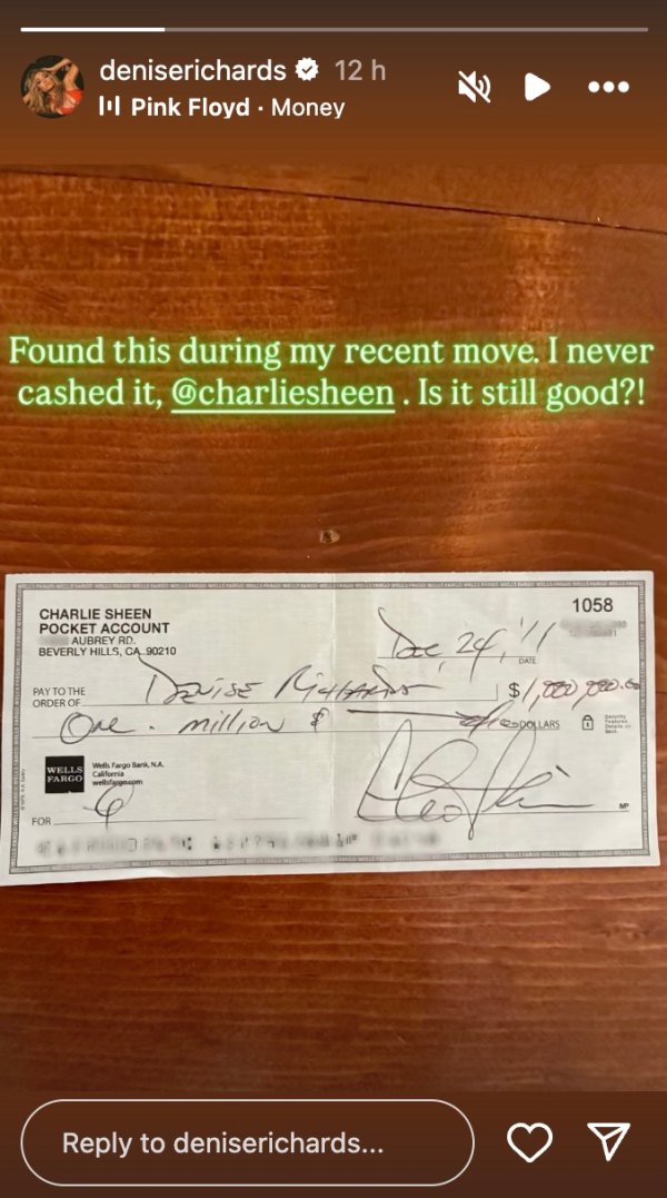 Denise Richards Denies Cashing Charlie Sheen’s $1 Million Check | Us Weekly