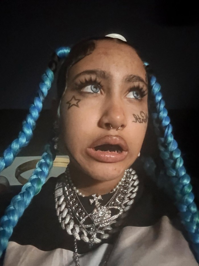 North West Debuts Faux Septum Piercing, Face Tattoos and Black Grill ...