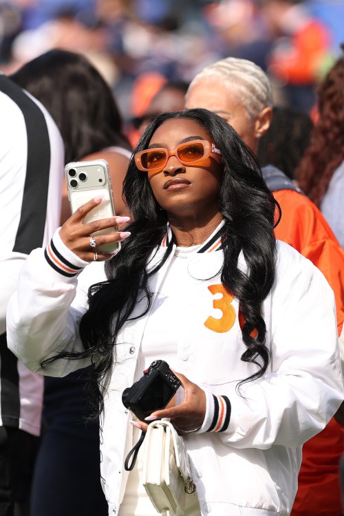 Simone Biles Dazzles in All-White for Jonathan Owens' Bears Away Game ...