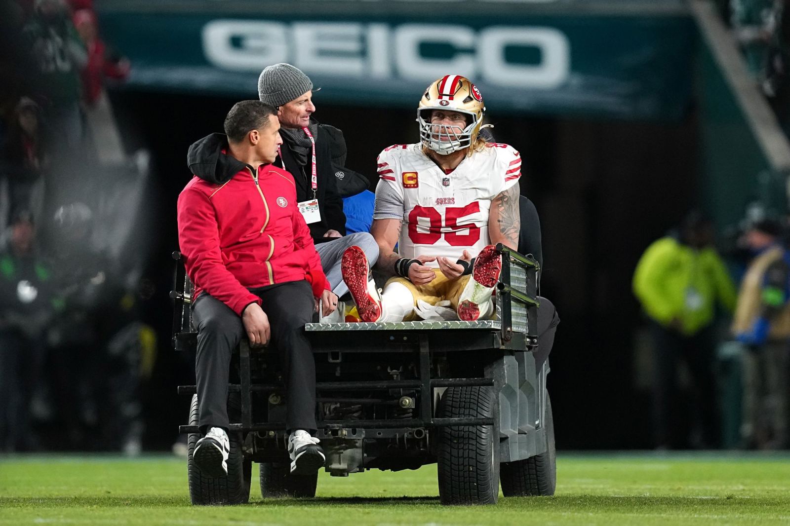 San Francisco 49ers Tight End George Kittle Carted Off After Achilles ...