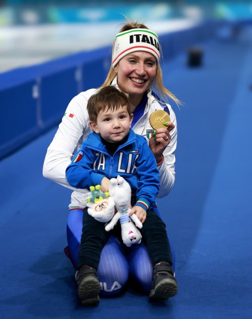 Speed Skater Francesca Lollobrigida Celebrates Olympic Win With Son ...