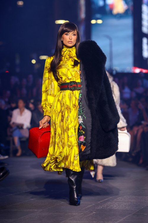 Paris Hilton Is Unrecognizable With Brunette Bangs on Runway