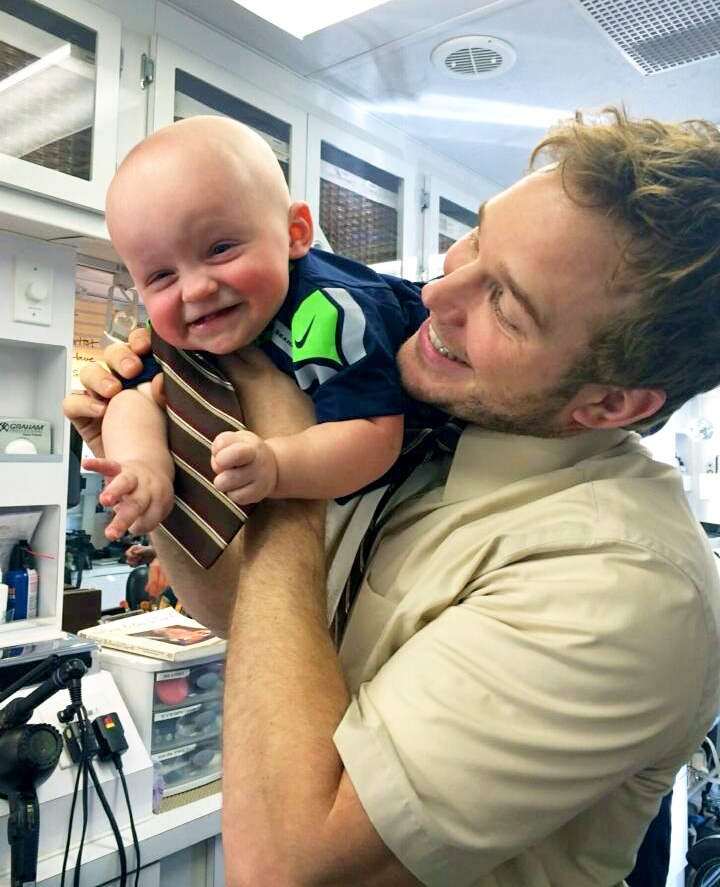Chris Pratt Shares Photo of Baby Jack "Flying" On His Shoulders: Pic