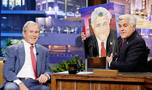 George Bush Shows Off Painting Hobby, Shares Jay Leno Portrait