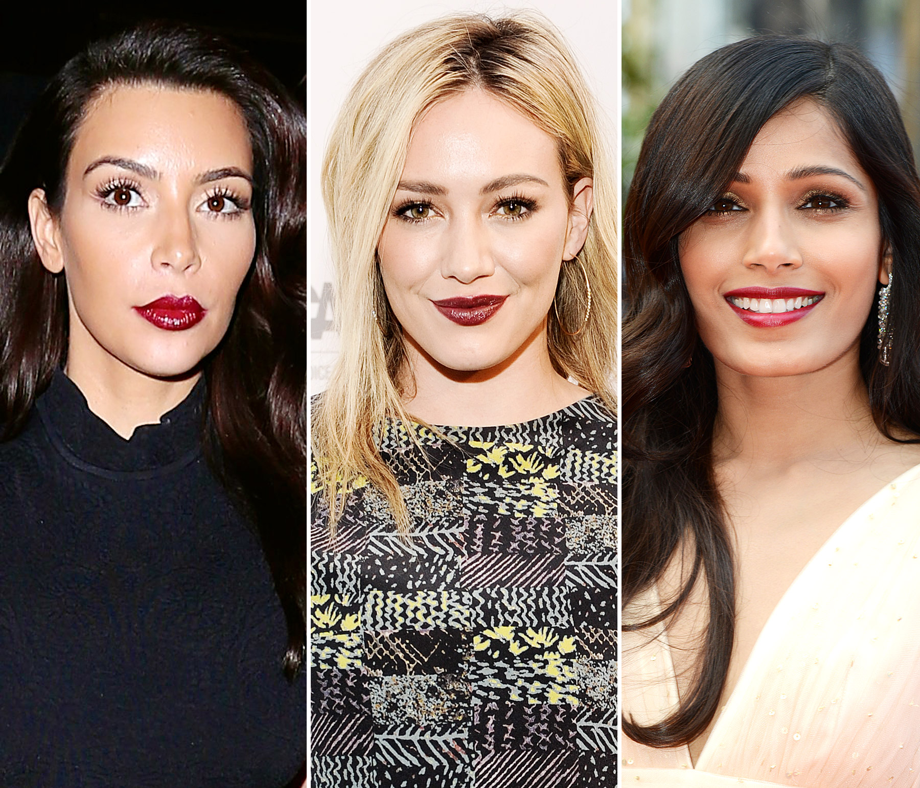 Kim Kardashian, Hilary Duff, Freida Pinto Wear Dark Lipstick in Spring
