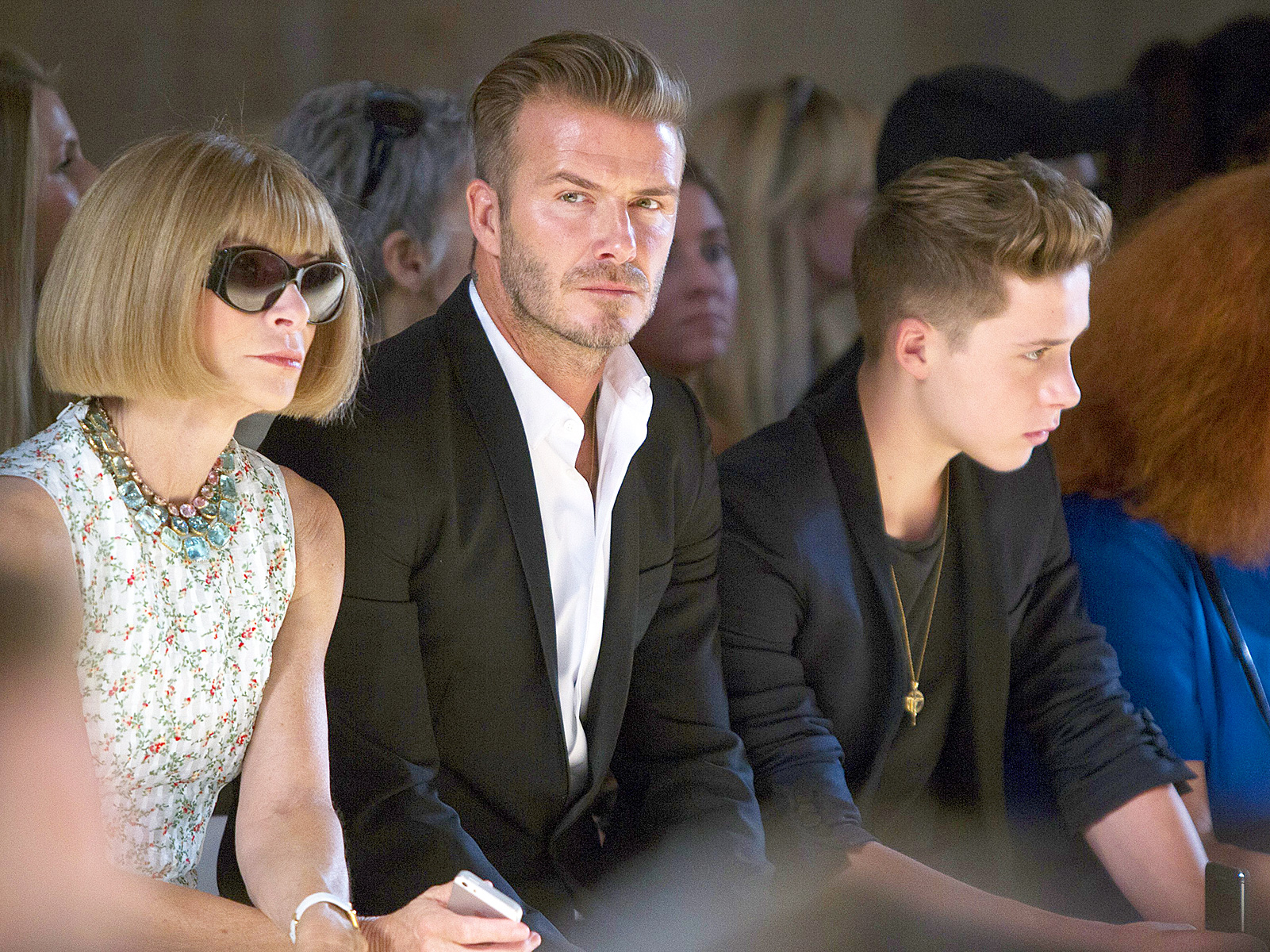 David Beckham, Brooklyn Sit Next to Anna Wintour at Victoria's Show