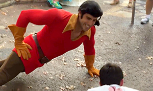Gaston From Disney World Is Challenged to a Push-Up Contest: Video