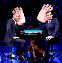 Jimmy Fallon Slaps Jason Statham With a Huge Fake Hand: Watch