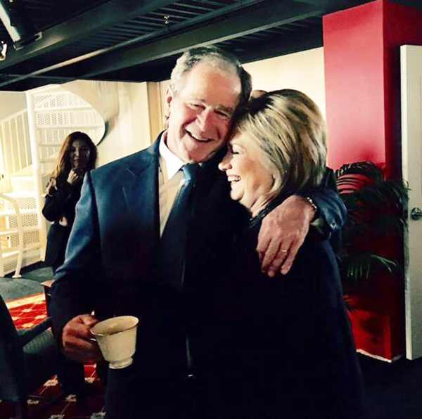 George W. Bush, Hillary Clinton Sweetly Hug at Nancy Reagan Funeral ...